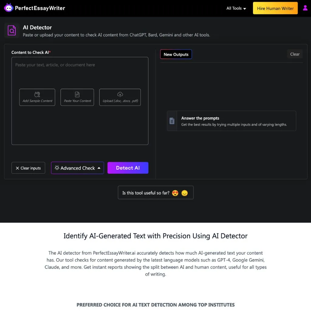 PerfectEssayWriter - AI Detector | DetectorTools.ai